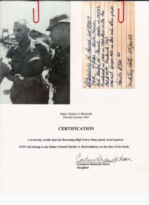 Colonel Charlie Beckwith Delta Force Commander Browning Hi Power Pistol