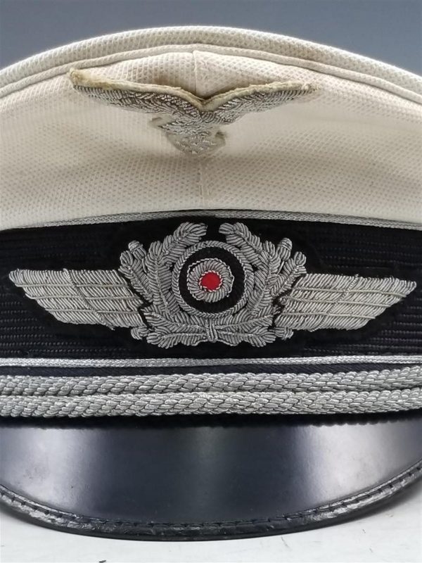 WWII German Luftwaffe Officer's Summer White Top Visor Cap - Warpath