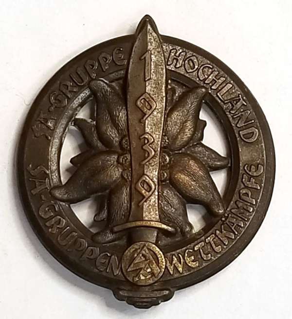 WWII German 1939 SA Gruppe Hochland SA Gruppen Wettkampfe Tinnie Badge ...