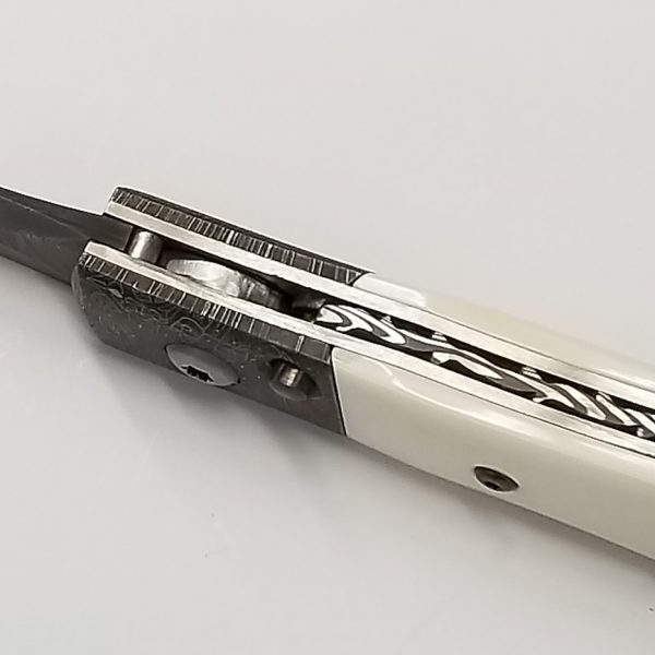 Rob Davidson Custom Damascus Blade Auto Knife with Mammoth Ivory Scales ...