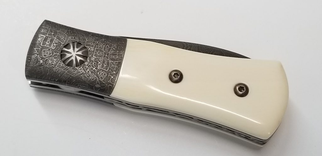 Rob Davidson Custom Damascus Blade Auto Knife with Mammoth Ivory Scales ...