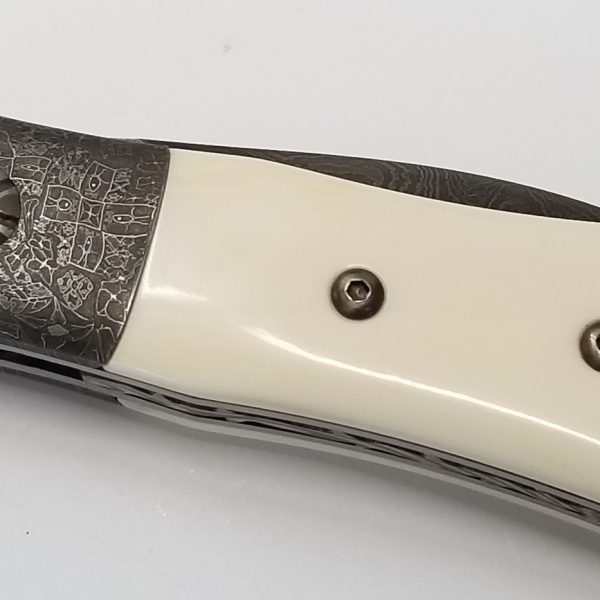 Rob Davidson Custom Damascus Blade Auto Knife with Mammoth Ivory Scales ...