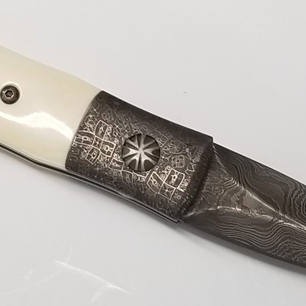 Rob Davidson Custom Damascus Blade Auto Knife with Mammoth Ivory Scales ...