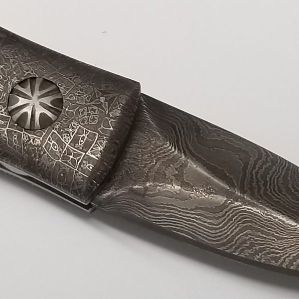 Rob Davidson Custom Damascus Blade Auto Knife with Mammoth Ivory Scales ...