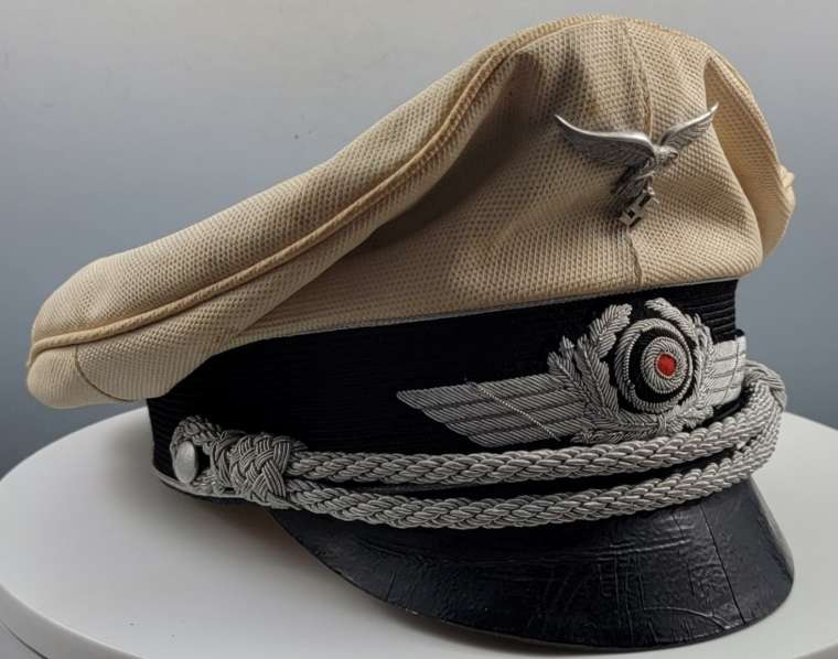 WWII German Luftwaffe Officer's White Top Visor Cap - Warpath