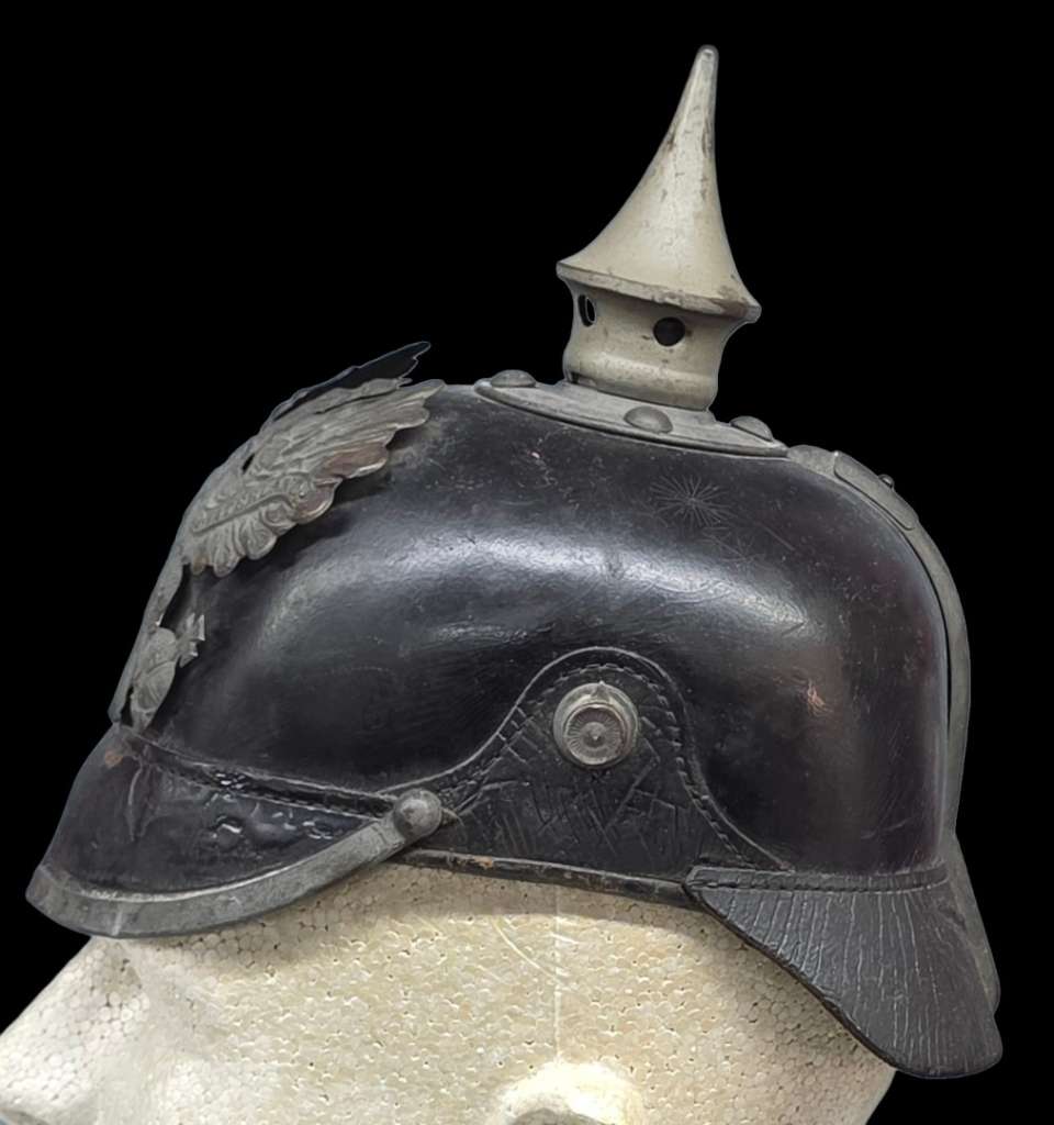 WW1 German Enlisted Man's Leather Spiked Helmet Pickelhaube - Warpath